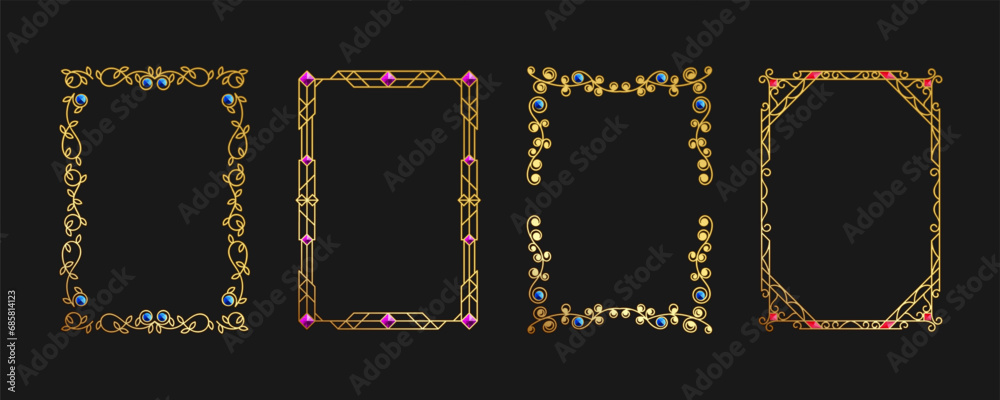 Gold decorative frame, engraved pattern. Vintage frame template ...