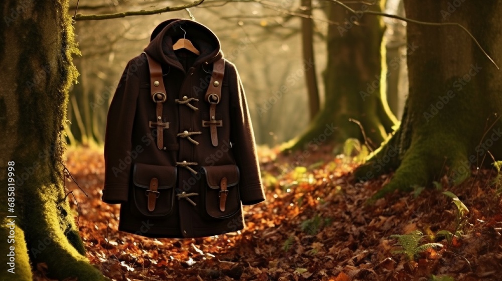 Craft an image of a classic duffle coat with toggle closures, perfect ...