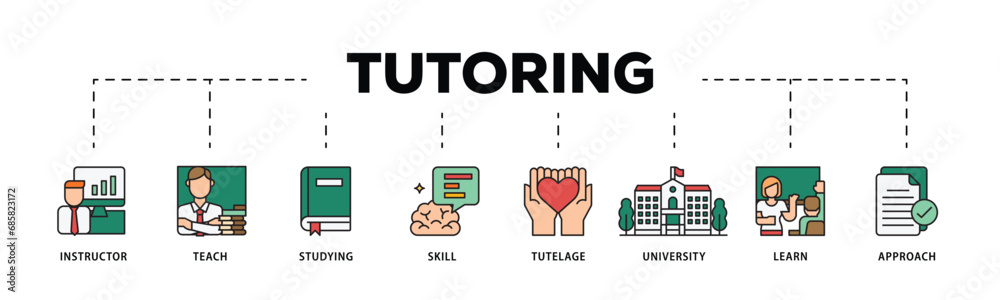 Tutoring infographic icon flow process which consists of approach ...