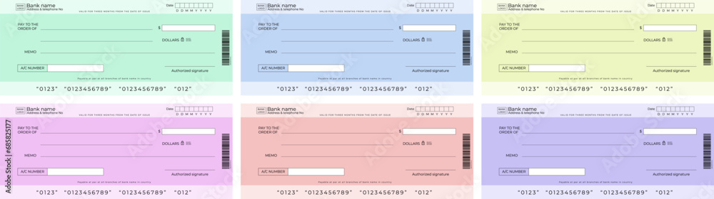 abstract Blank bank cheque and checkbook cheque template design set ...