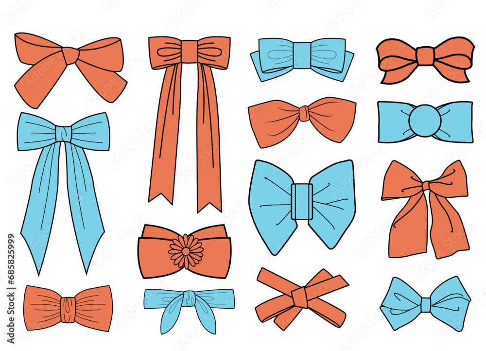 Bow knot and tie ups flat sketch vector illustrator. Set of sash bow ...