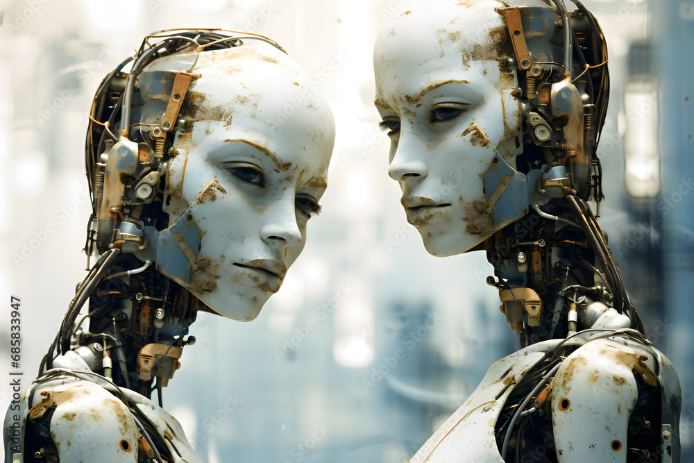 portrait robot, robot head, human robot portrait, Futuristic AI robotic ...