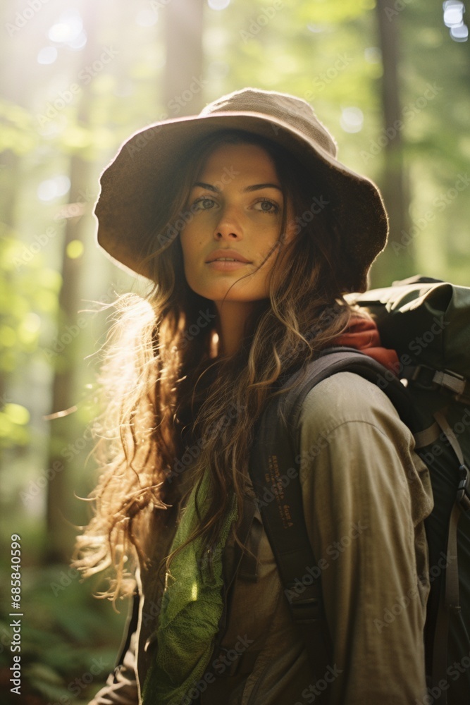 Through the dense forest, a female adventurer forges her own path ...