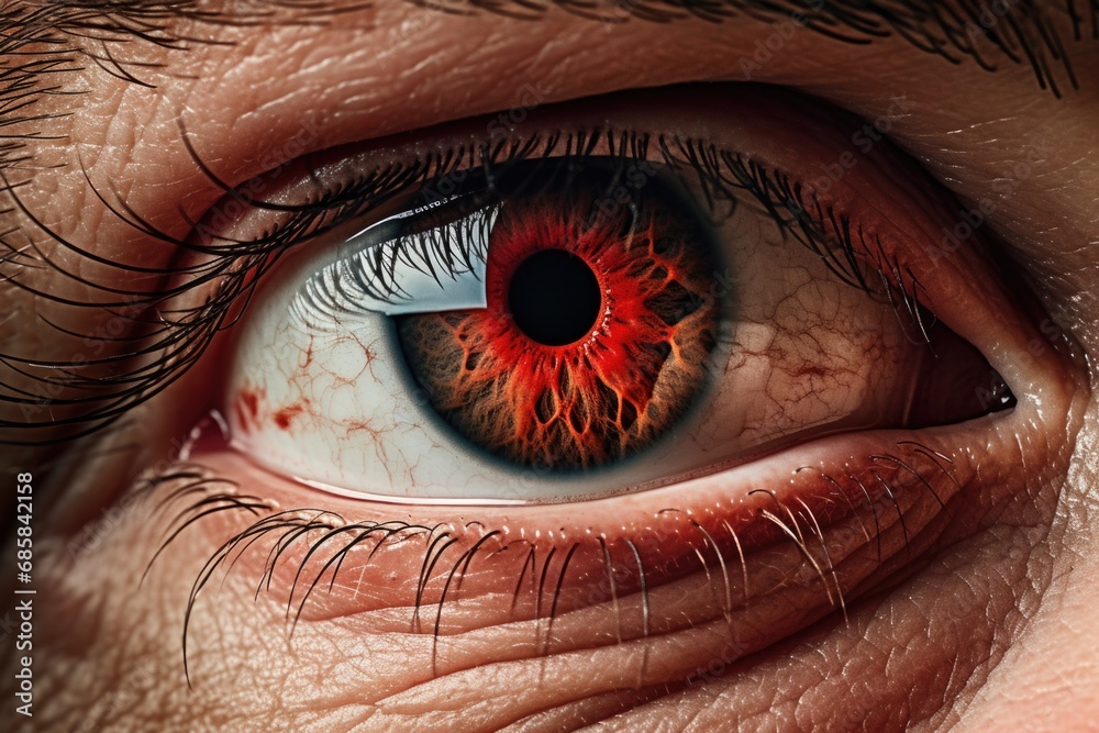 A detailed close-up of a person's eye with blood on it. This unsettling ...