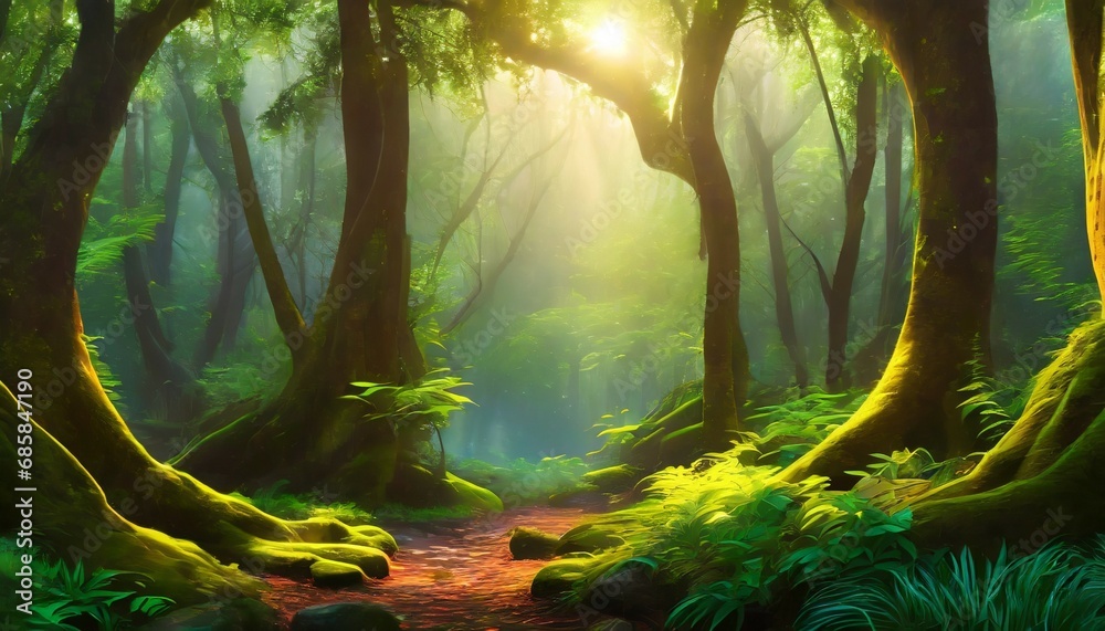 deep forest fantasy backdrop concept art realistic illustration video ...