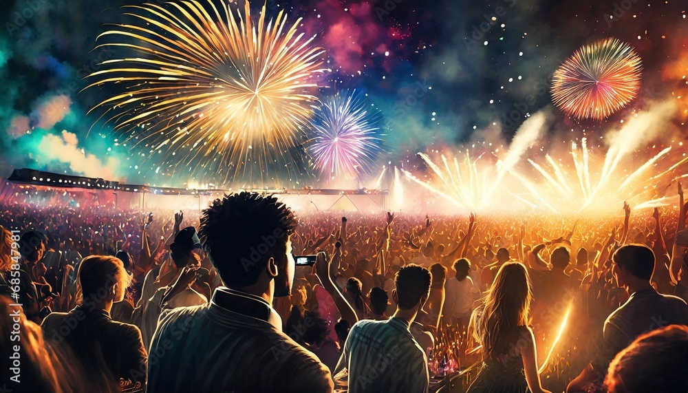 a huge crowd of people dancing on stage at a music concert with epic ...