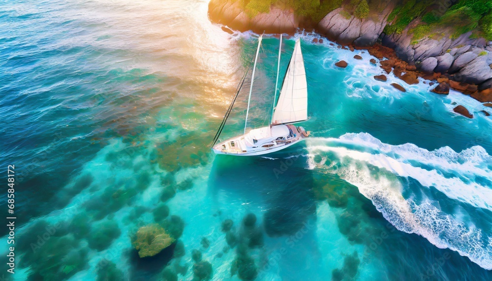 wave and sail yacht on the sea as a background sea and waves from top ...