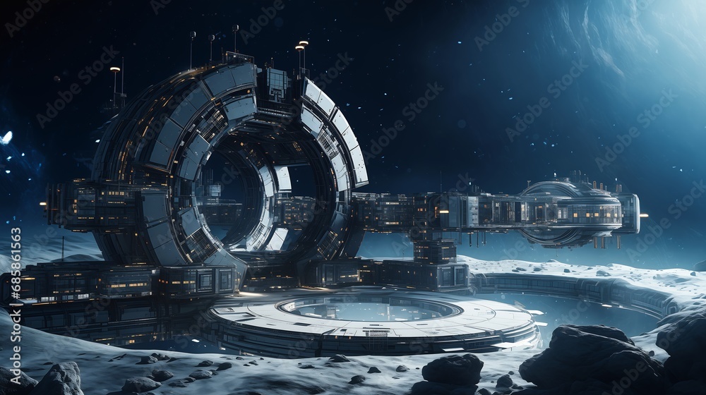 spaceships space station sci environment moon background eve online panoramic architectural ...