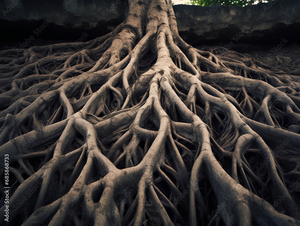 Aged Majesty: An intricate abstract illustration of an ancient tree ...