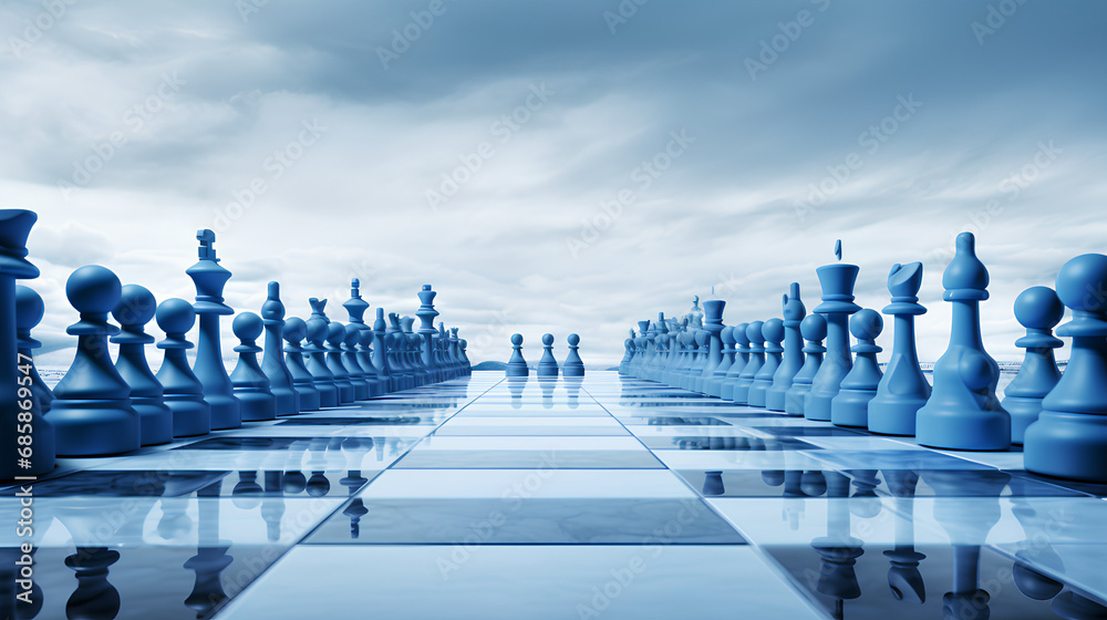 Social Hierarchy Chess: Abstract blue-gray illustration with chess ...