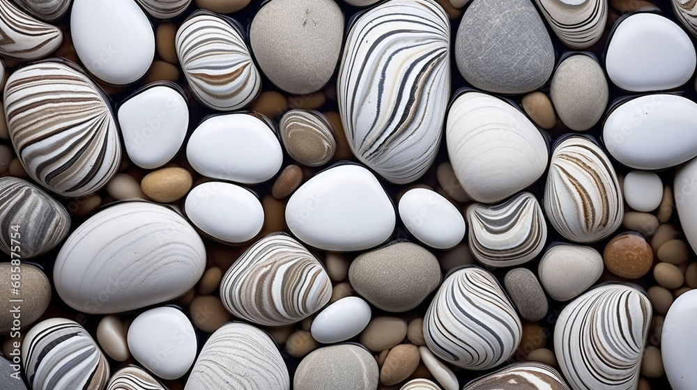 Ripple Effect: Showcase white pebbles placed strategically in a shallow ...