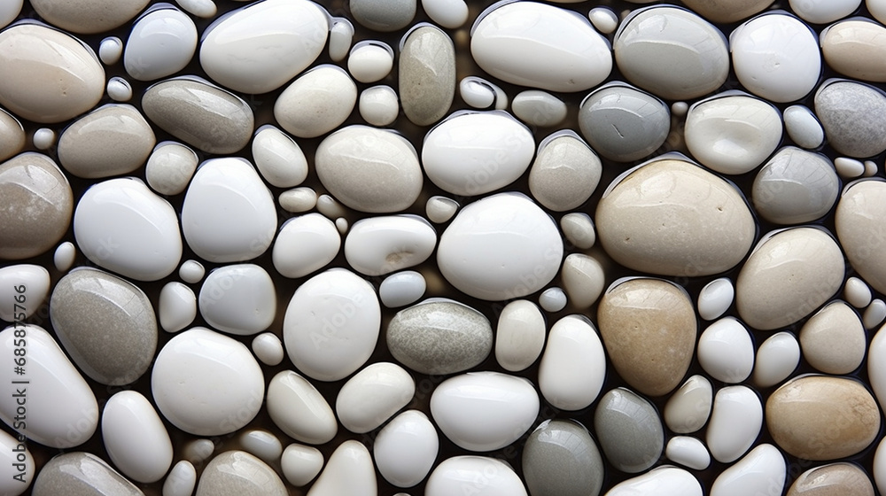 Ripple Effect: Showcase white pebbles placed strategically in a shallow ...