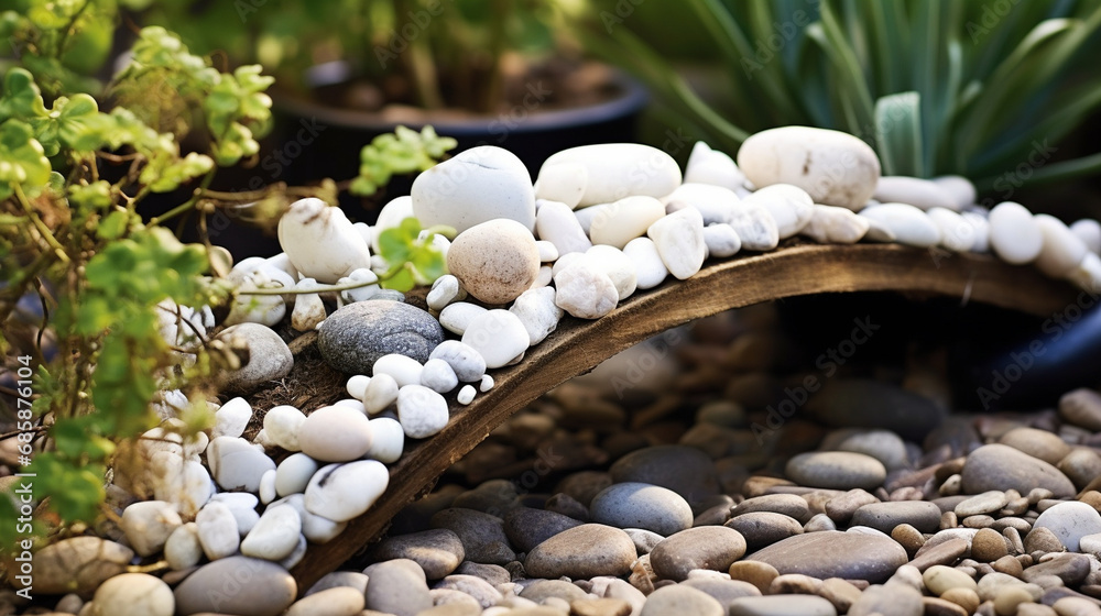 Pebble Bridge: Capture a bridge made of white pebbles over a small ...