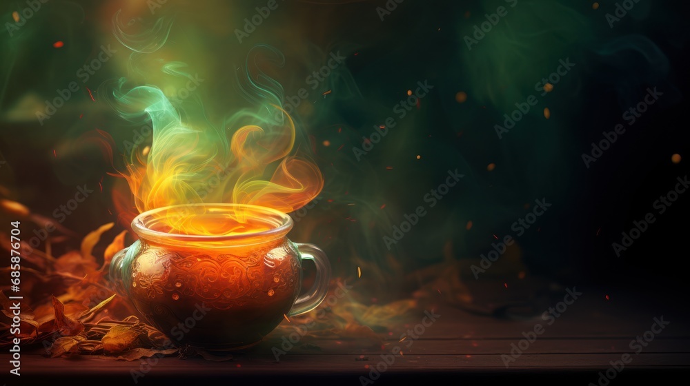a pot filled with a liquid sitting on top of a table next to a pile of ...