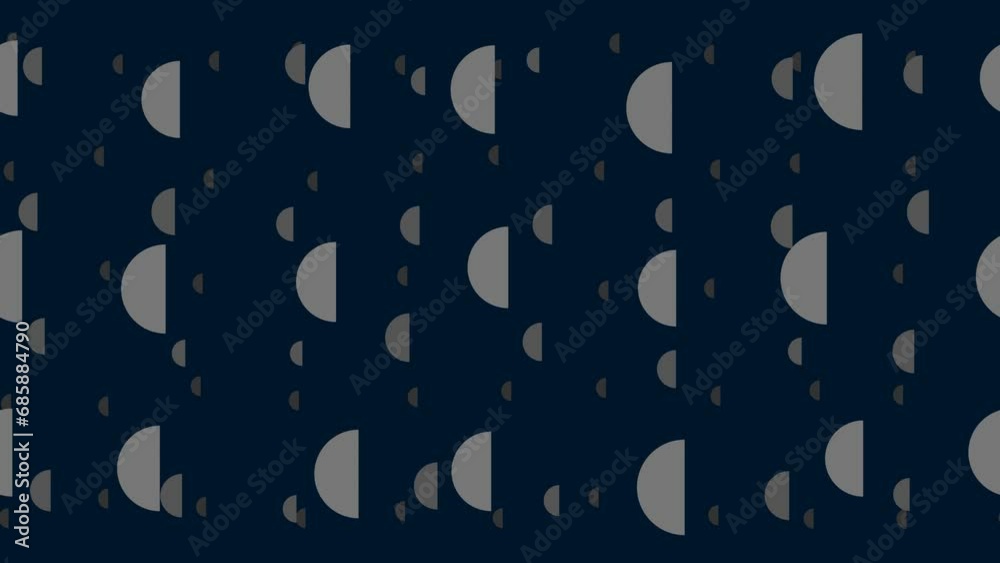 Semicircle symbols float horizontally from left to right. Parallax fly effect. Floating symbols ...