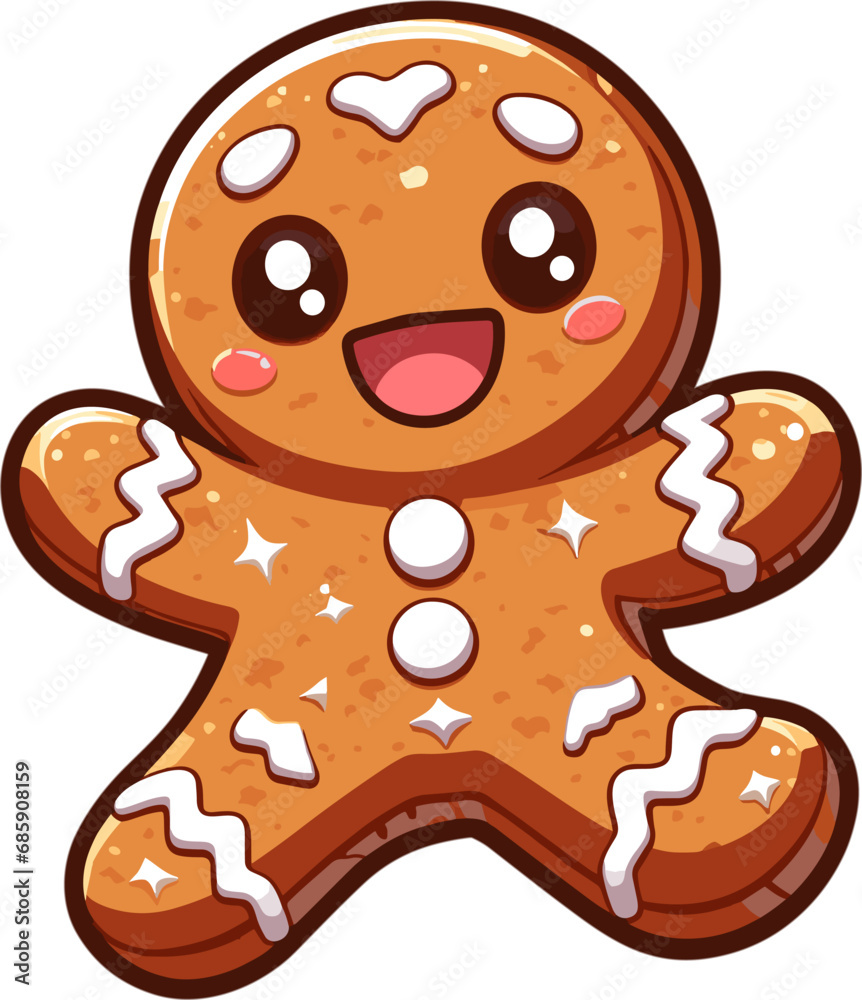Gingerbread man happy smile vector art, isolated on white, cartoon ...