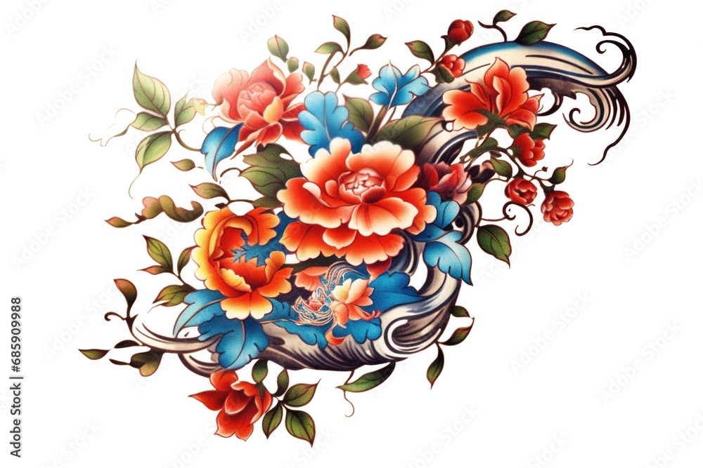 Tattoo, patterns applied to the body. Sketches of drawings, in a ...