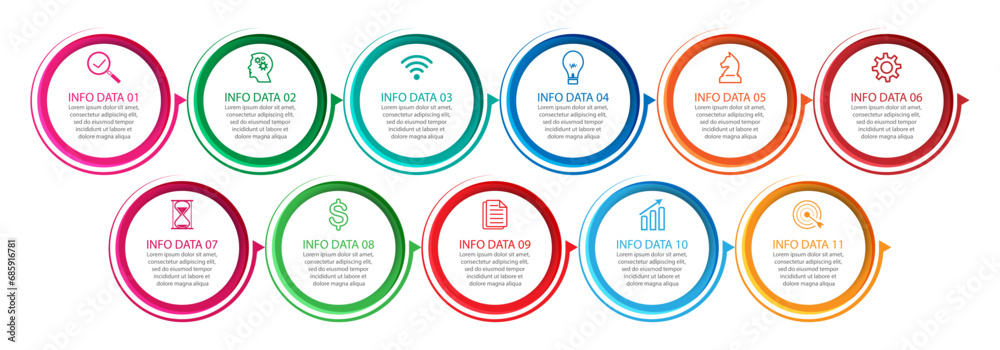 infographic design with eleven sections or options, simple design with ...