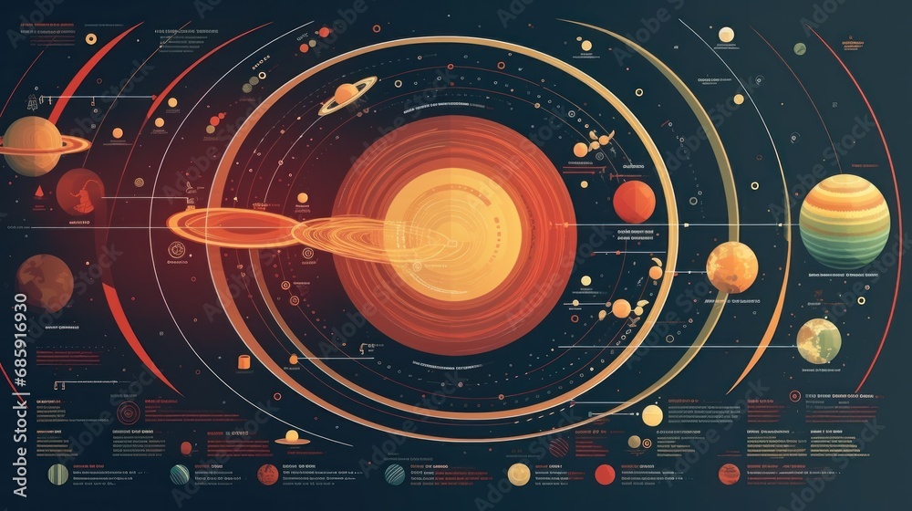 2d infographic style illustration a solar system. sun and planets ...
