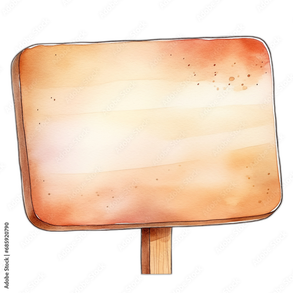 Watercolor cartoon illustration of an empty wooden sign isolated on ...