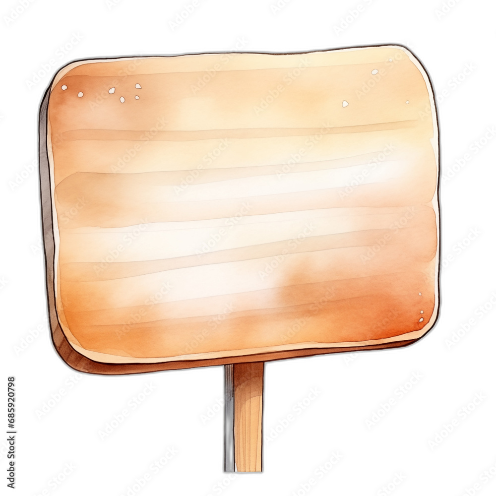 Watercolor cartoon illustration of an empty wooden sign isolated on ...