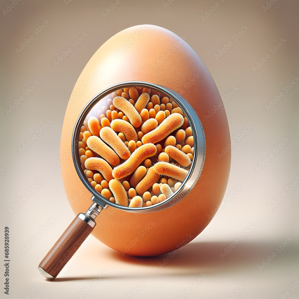 Egg under scrutiny, revealing harmful bacteria, symbolizing food safety ...
