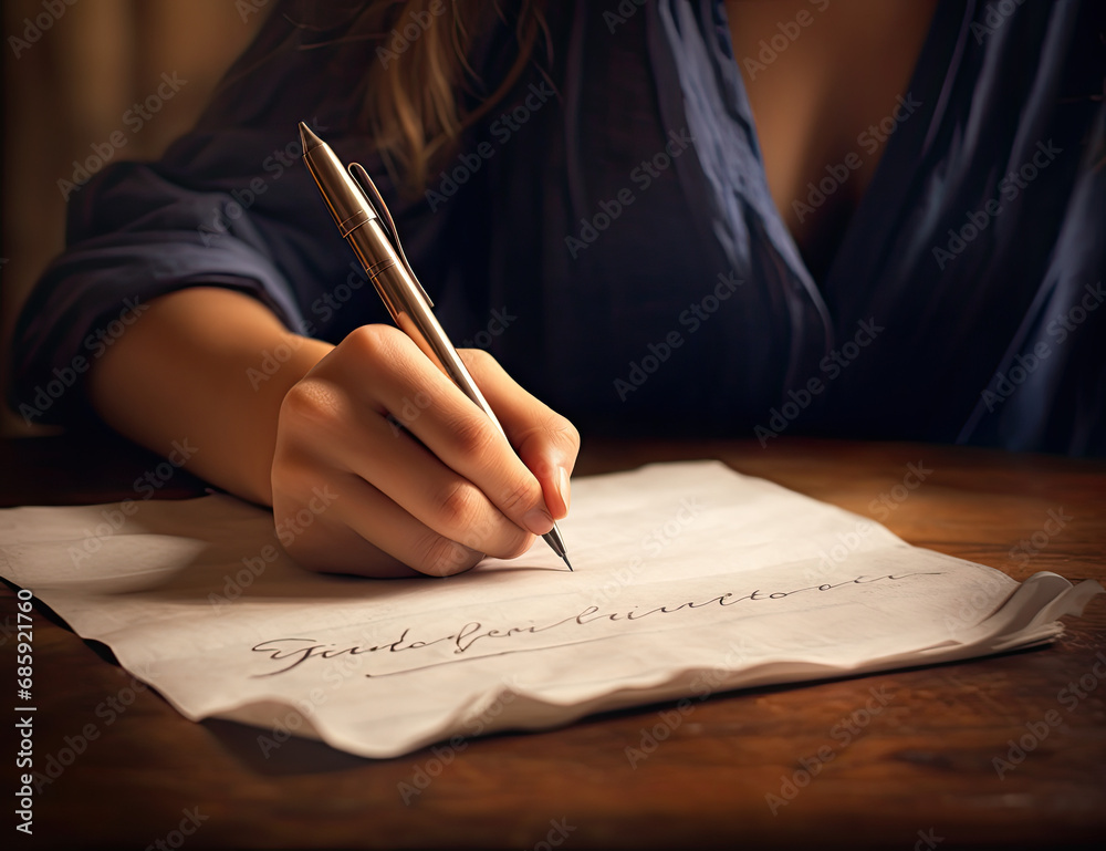 A Person Engaged in the Art of Writing, Captured with Paper and Pen ...