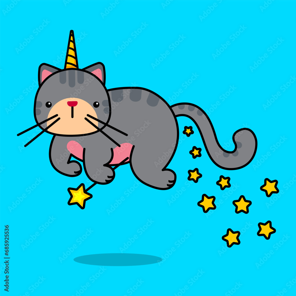 Cute magical character of fat flying cat. Cartoon vector illustration ...
