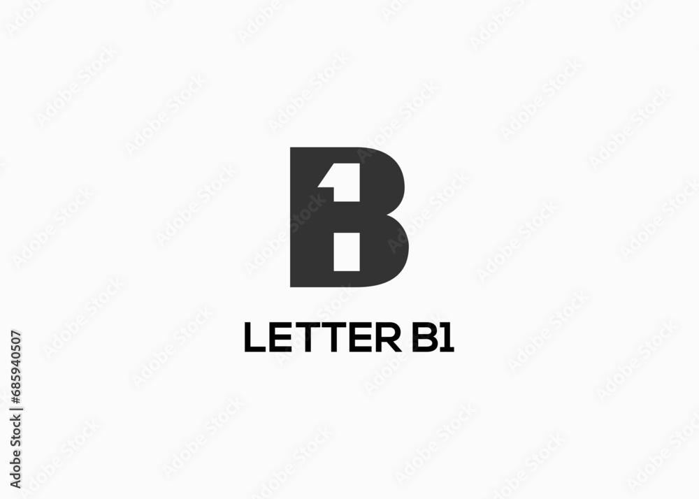 Initial letter and number logo, B and 1, B1, 1B, negative space gold ...