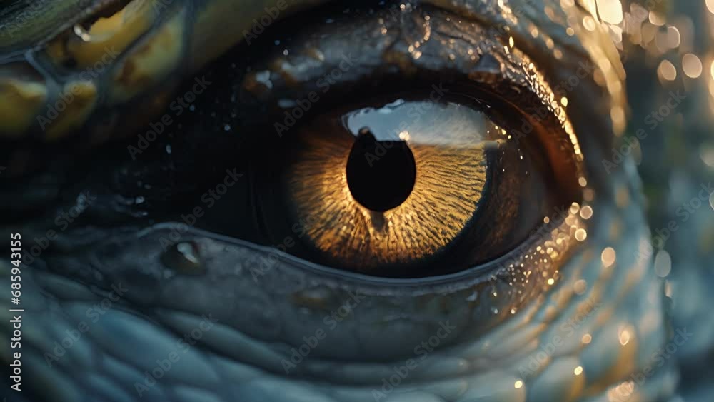 Closeup of a sea turtles eyes, the gentle glow of sunlight reflecting ...