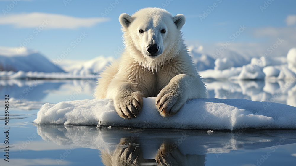 Ours polaire sur un bloc de glace détaché de la banquise, fonte des ...