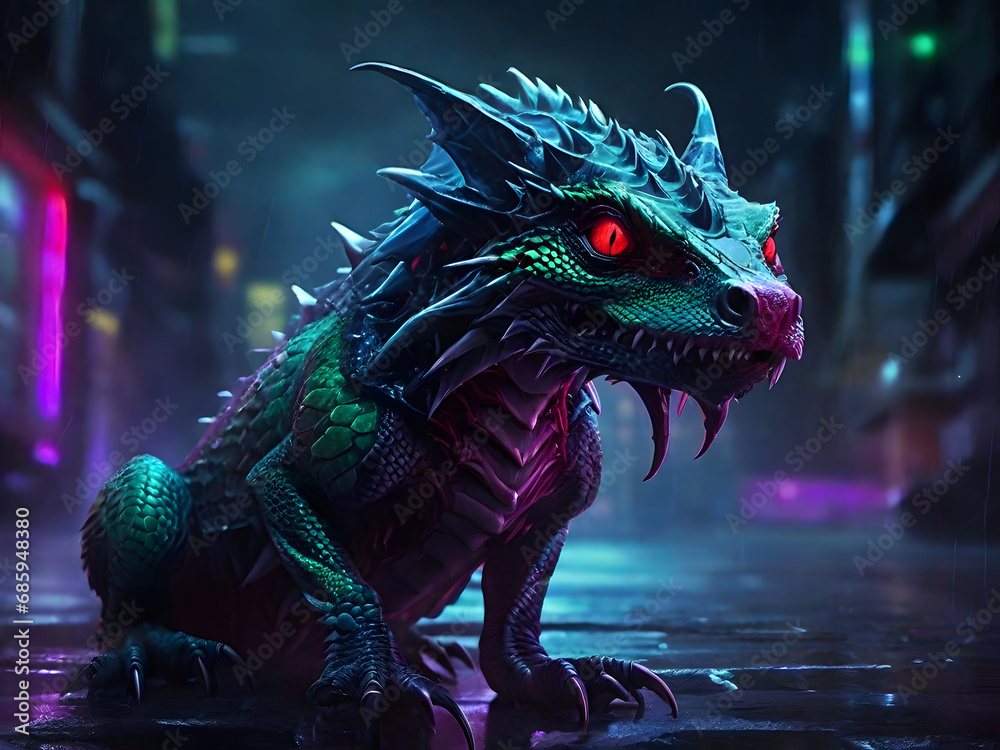 Explore a dimly lit cityscape in this eerie horror neon-noir digital ...