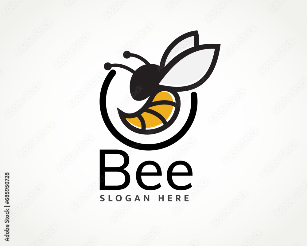 Simple circle flying bee logo design template illustration inspiration ...