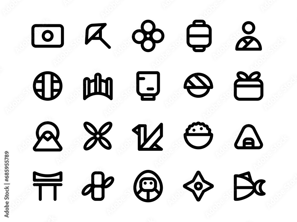 Japanese Icon Set Outline Style. Culture Theme Icon Pack, Perfect for ...