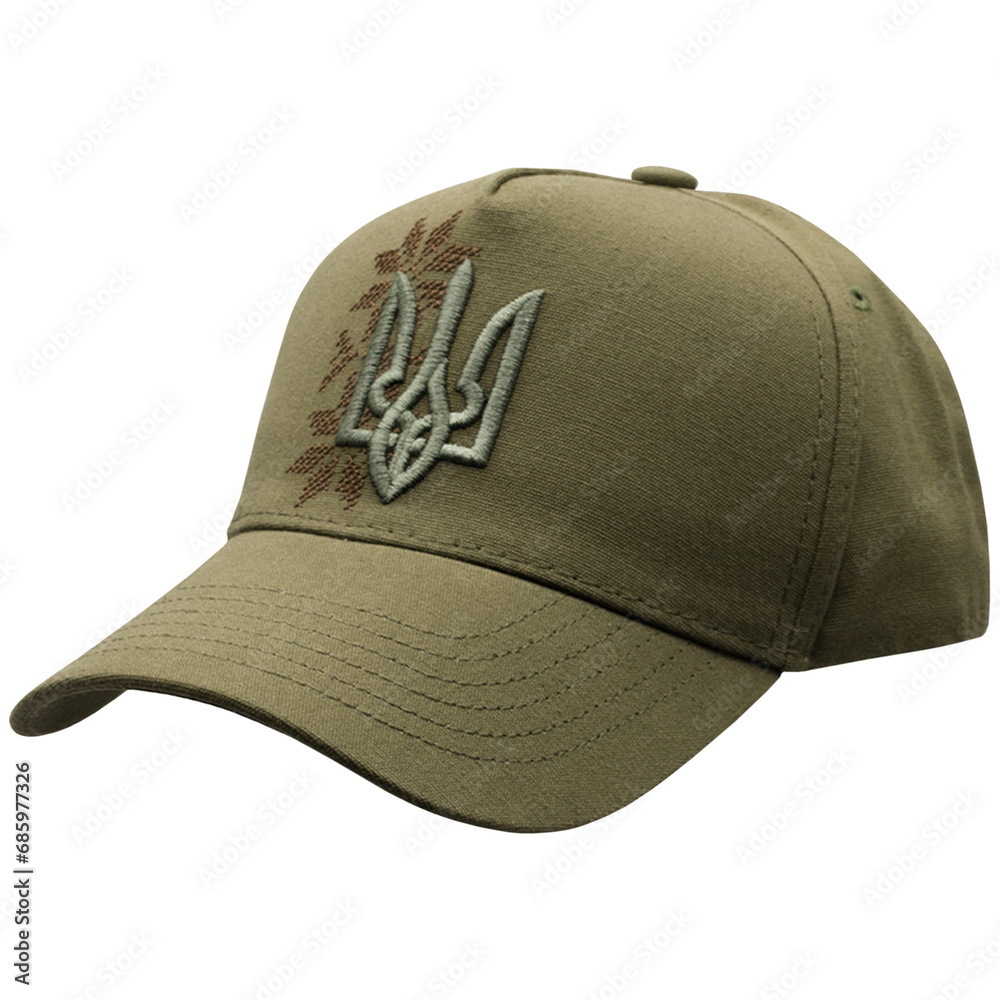 Khaki Patriotic Cap with Ukrainian trident. This is the national coat ...