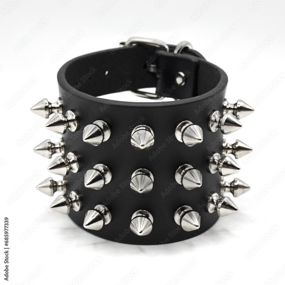Black leather bracelet with spikes, pyramids. An accessory for rockers ...