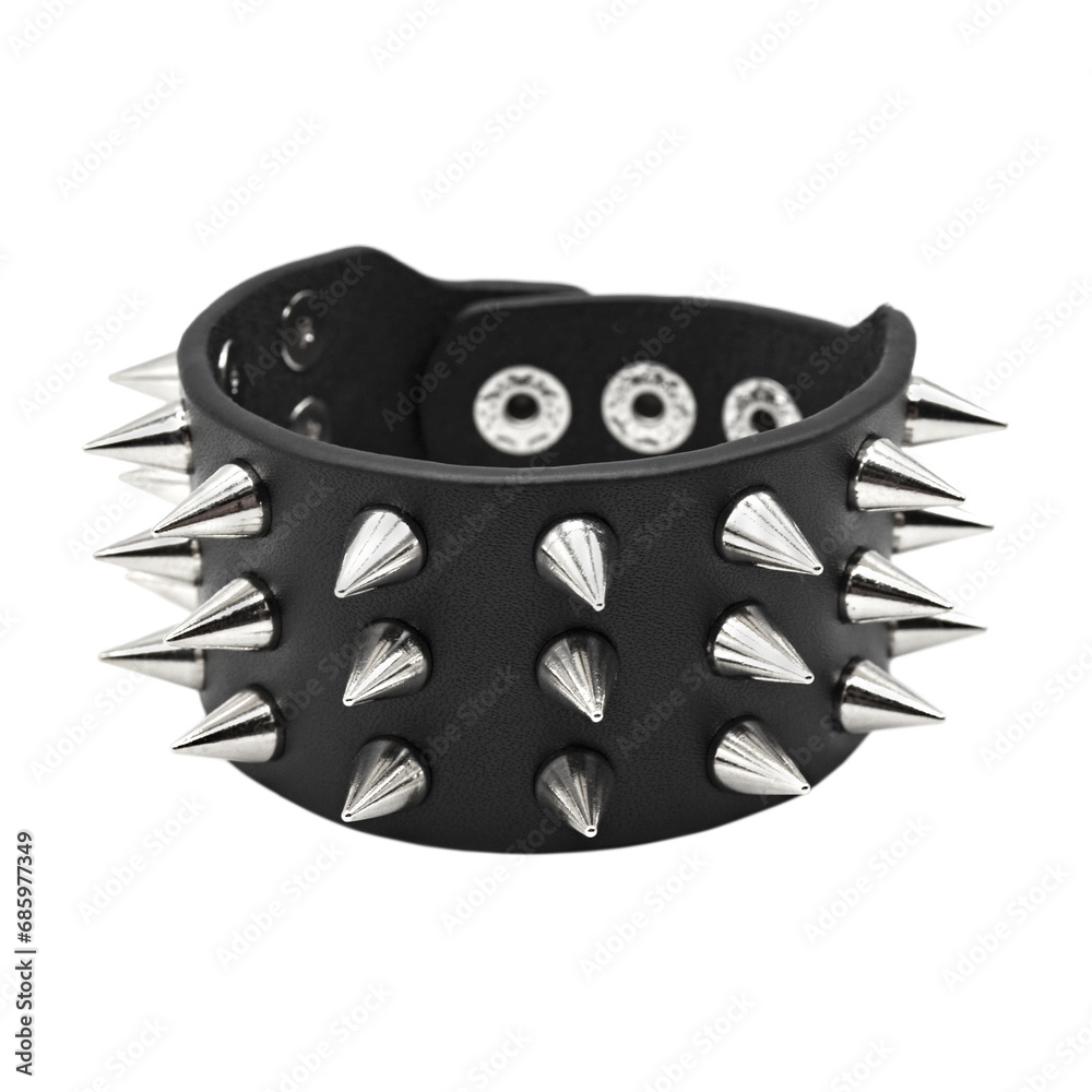 Black leather bracelet with spikes, pyramids. An accessory for rockers ...