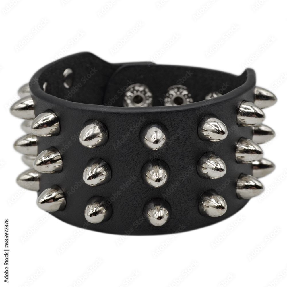 Black leather bracelet with spikes, pyramids. An accessory for rockers ...