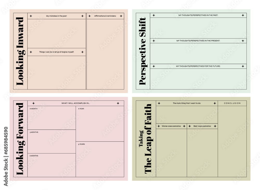 Set of printable vector intention, affirmation, manifestation planner ...