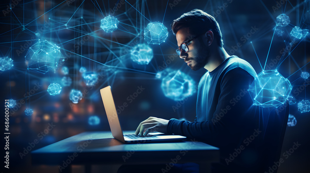 AI, Artificial Intelligence, Big data, Internet of Things IoT. Man ...
