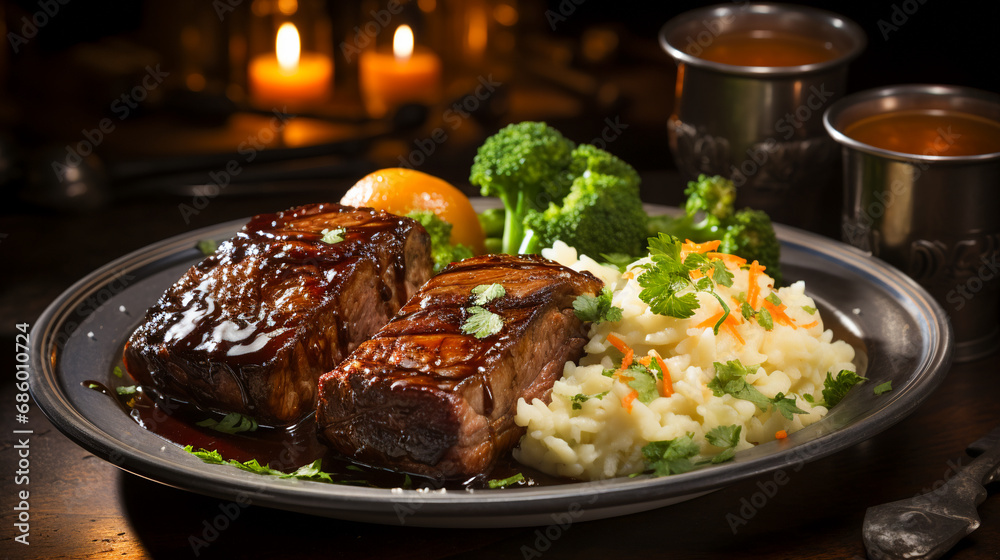 German national dish, marinated braised beef. Sauerbraten Stock Photo ...