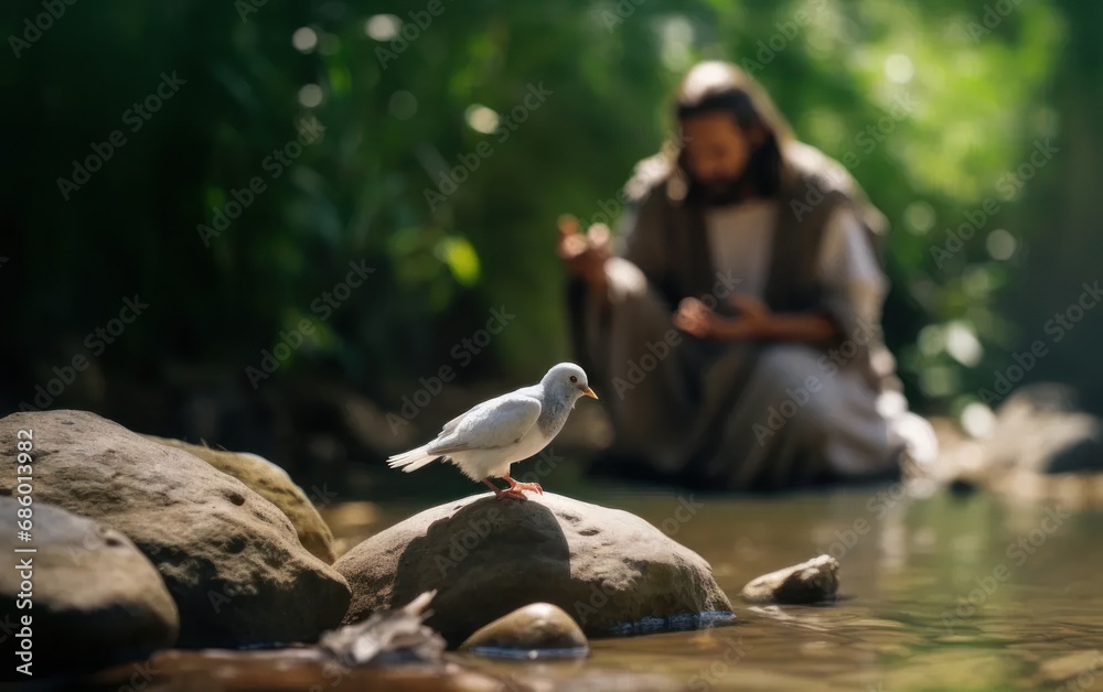 Jesus Christ with a dove. Jesus baptised concept. Generative AI Stock ...
