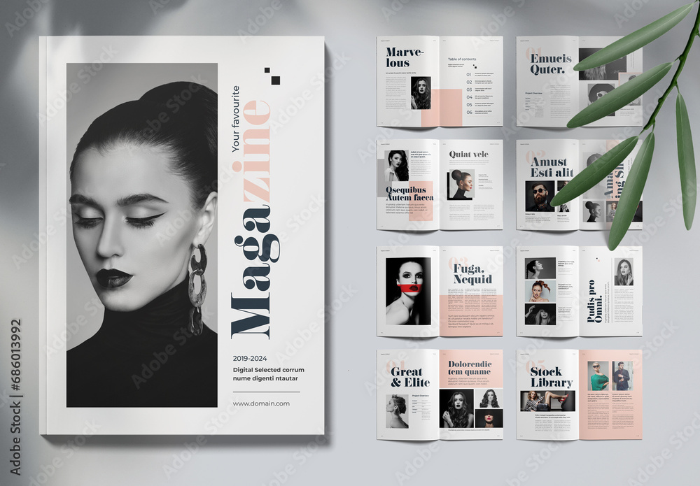 InDesign Magazine Template With 20 Pages Minimal Design Layout Stock ...