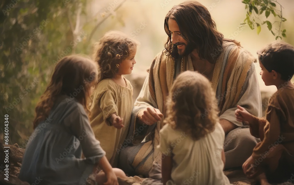 Jesus Christ talking to children, Jesus and children smiling ...