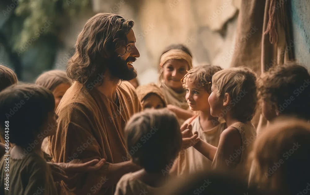 Jesus Christ talking to children, Jesus and children smiling ...
