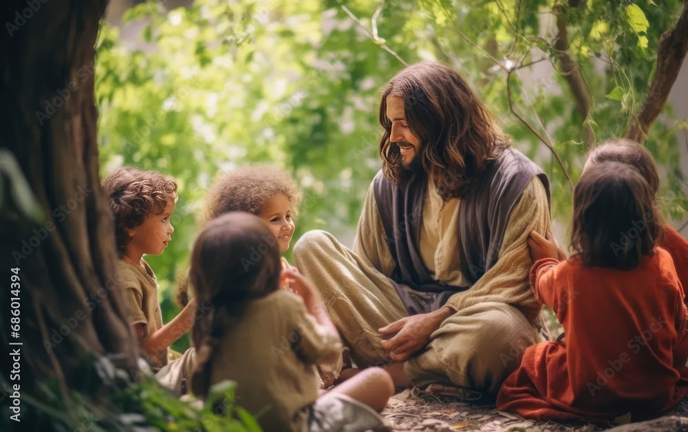 Jesus Christ talking to children, Jesus and children smiling ...