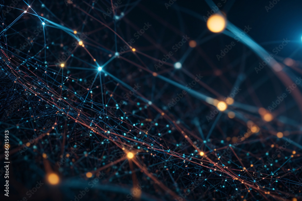 Abstract technology background of a quantum computing system with a cyber network grid and ...