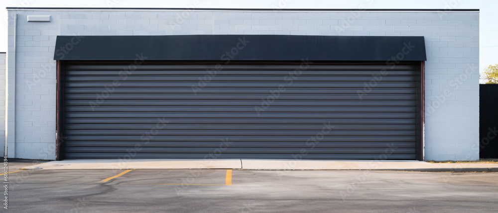 Metal shutter warehouse gate isolated, garage with black tilt-up ...