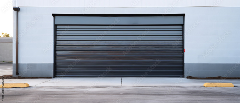 Metal shutter warehouse gate isolated, garage with black tilt-up ...