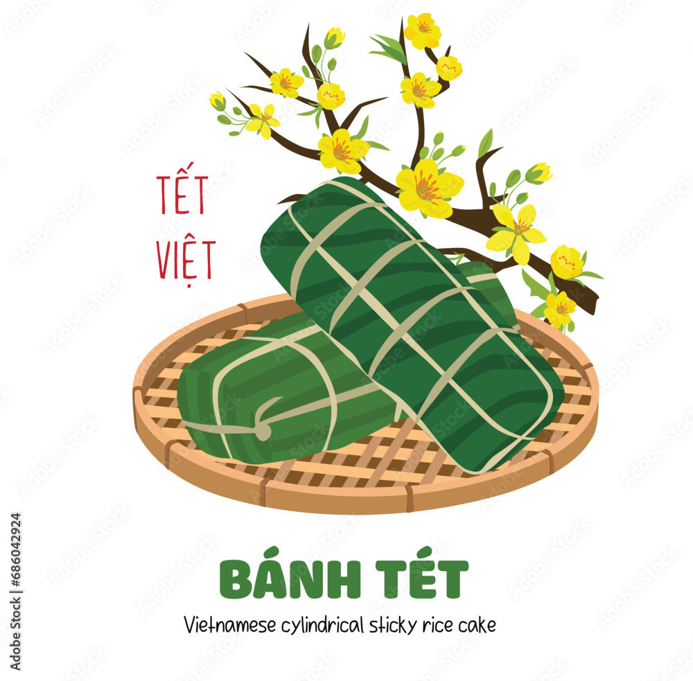 Vietnamese cylindrical sticky rice cake vector. Another type of chung ...
